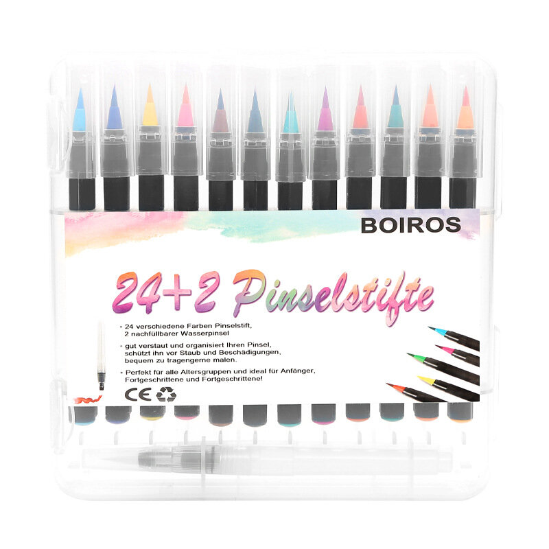 2026 Мягкопишущая акварельная ручка для студентов, 24-цветная смываемая ручка с мягким наконечником для рисования комиксов и акварельной живописи.