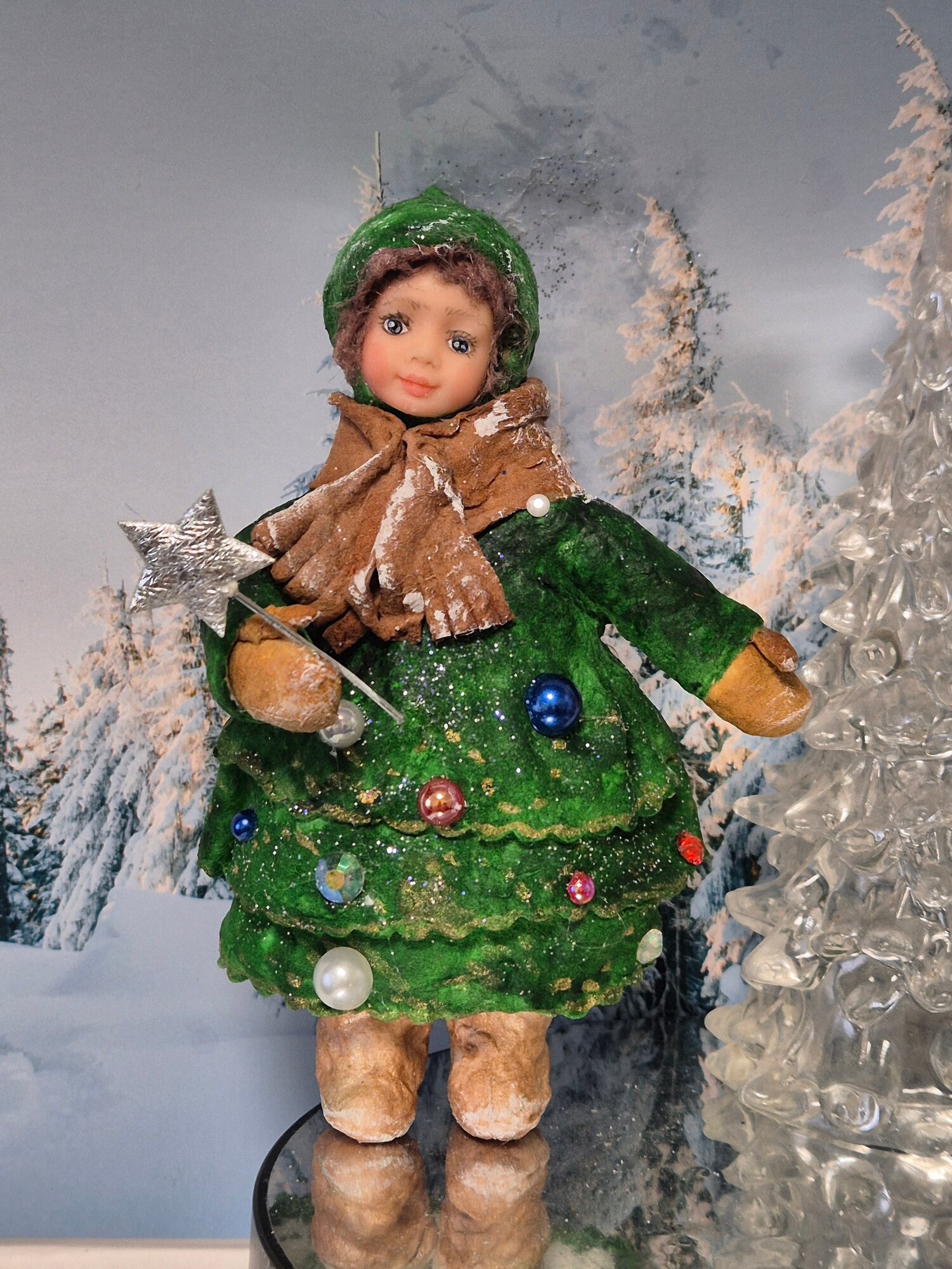 Ватная игрушка Affavatta "Девочка елка", 12см, ручная работа