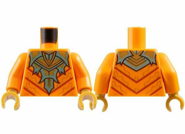 Деталь Lego 973pb5829c01 Torso Sand Green and Gold Armor with Spines over Robe with Red Stripes Pattern / Orange Arms / Pearl Gold Hands