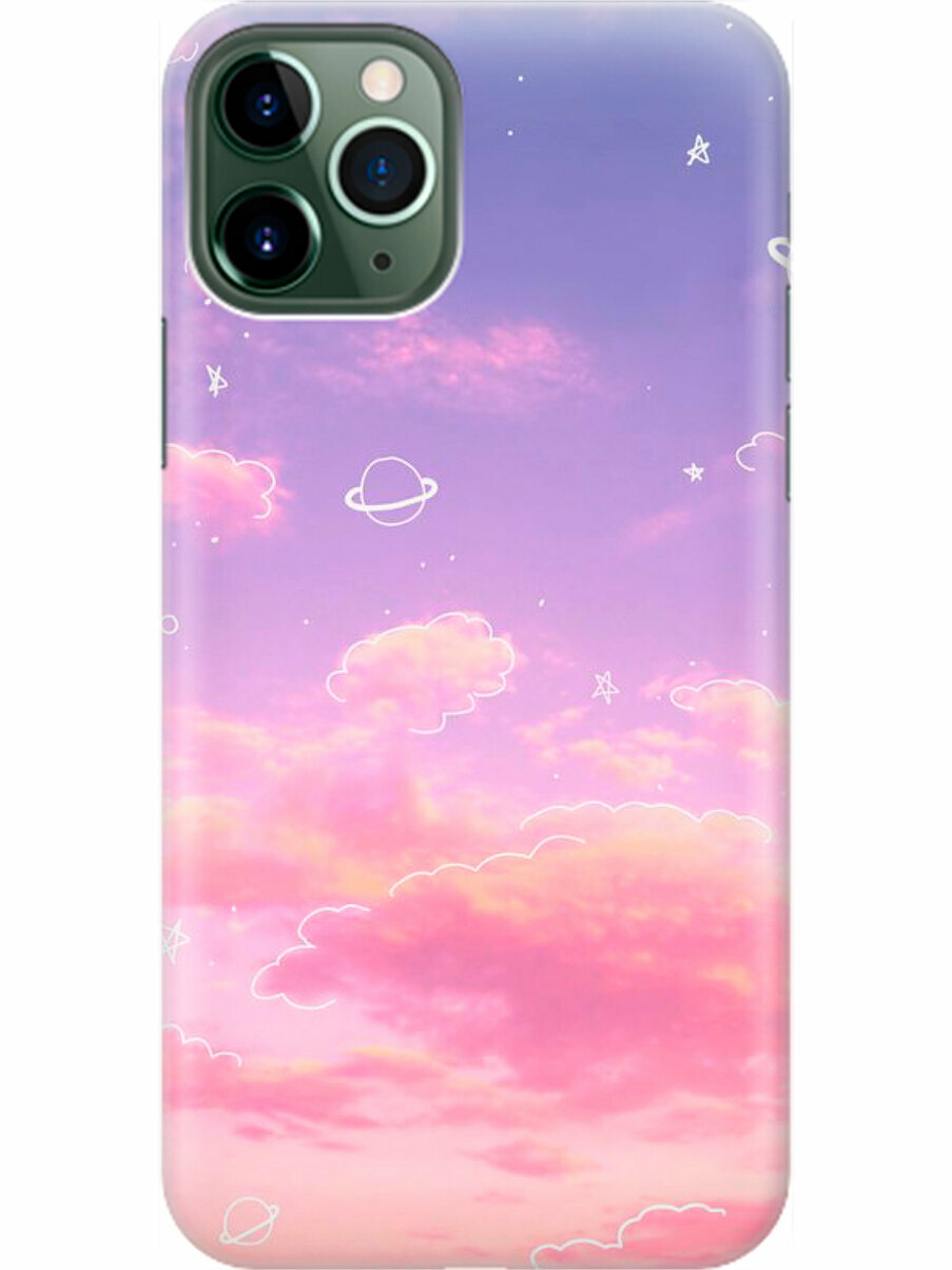 Силиконовый чехол на Apple iPhone 11 Pro Max / Эпл Айфон 11 Про Макс с рисунком "Розовое небо и космос"