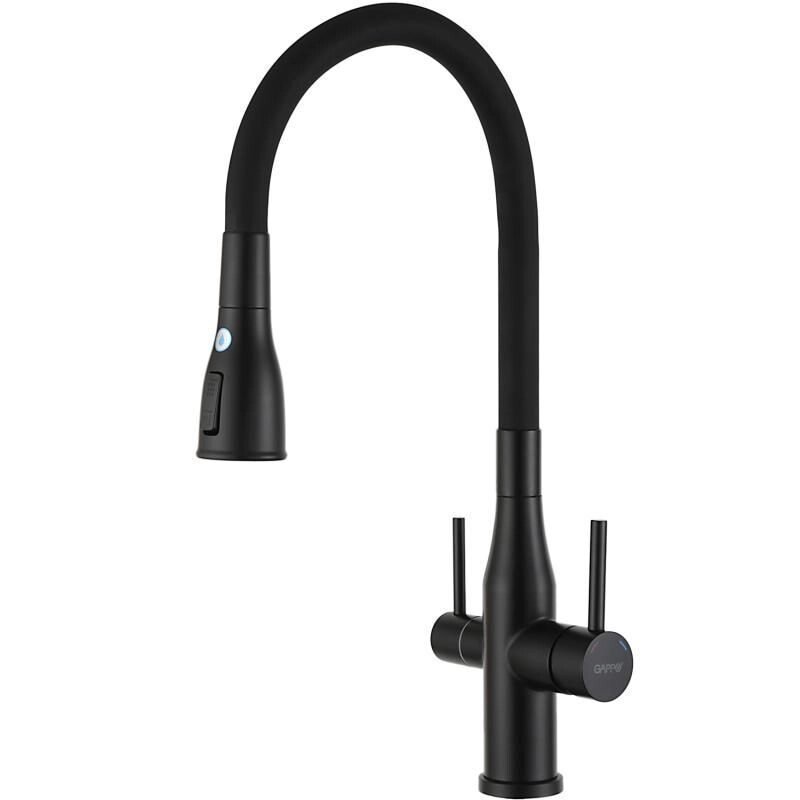 Смеситель для кухонной мойки Gappo G99-66 G4JF39JH9-PC66ZA с гибким изливом и подключением фильтра питьевой воды, черный