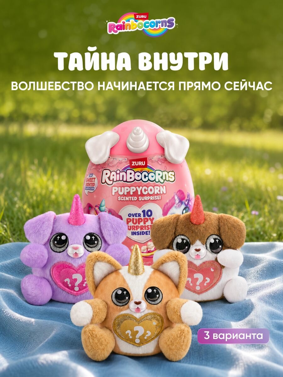 Мягкая игрушка собака 20 см ZURU RAINBOCORNS Puppycorn Серия 8, яйцо-сюрприз с наклейками, игрушки для девочек, 3+, 9298