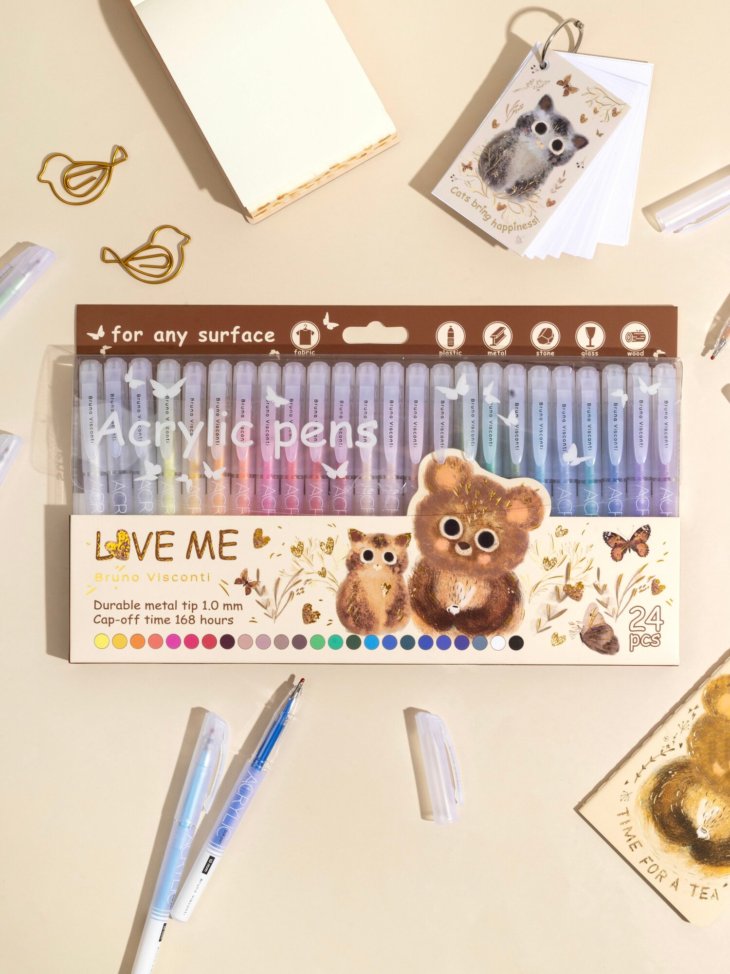 Акриловые ручки для рисования "LOVE ME" 24 цв, 1,0 мм/ цветные ручки набор