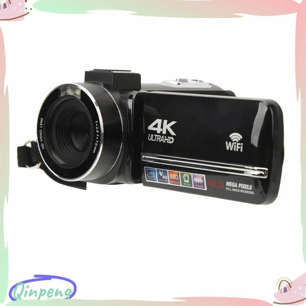 4K Видеокамера, 48 МП, Сенсорный экран 3,0 дюйма, WiFi, для путешествий