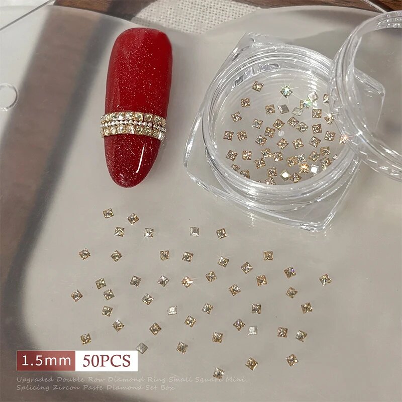 AACAR Мини квадратные белые стразы для ногтей 50 шт Champagne