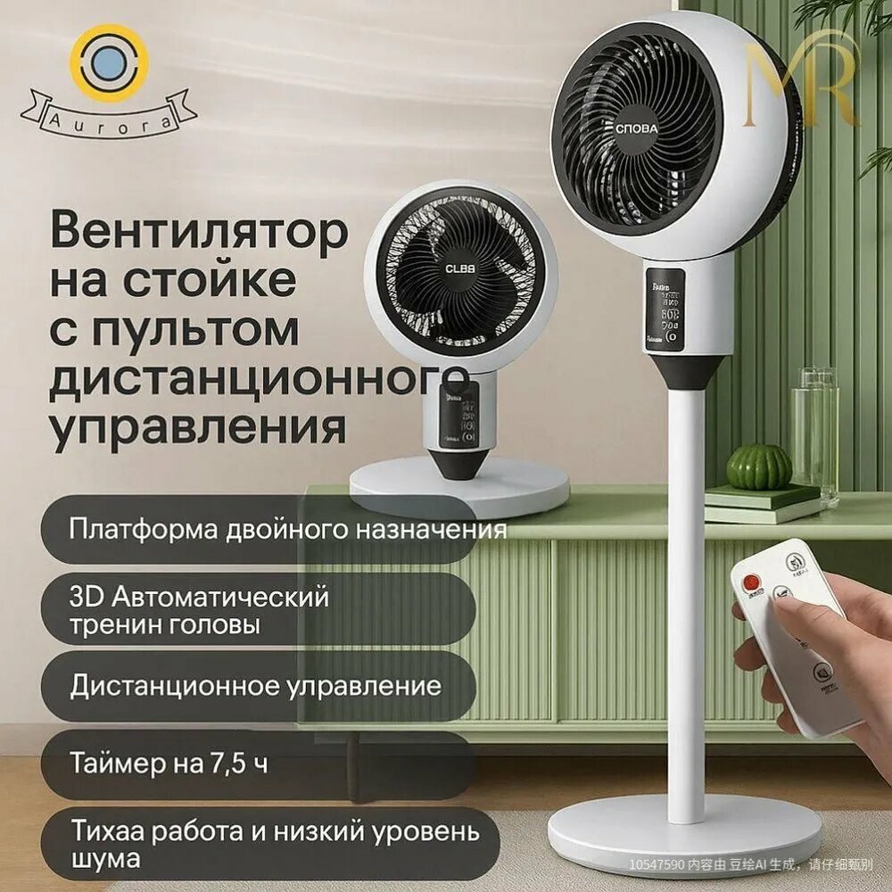 Напольный вентилятор, черный, осевой, 30 дБ, поворот до градусов, 20 кв. м