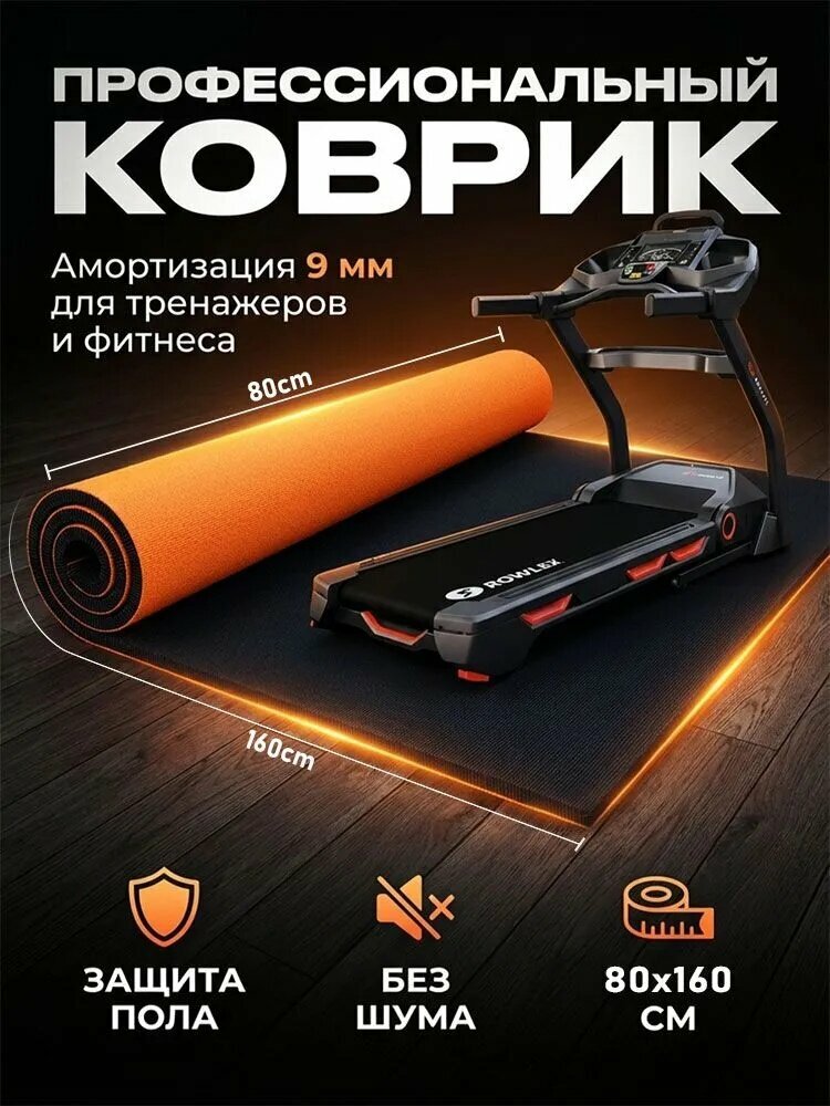 Коврик под тренажер-Коврик амортизирующий для беговой дорожки и велотренажера Противоскользящий, шумоподавляющий, из TPE