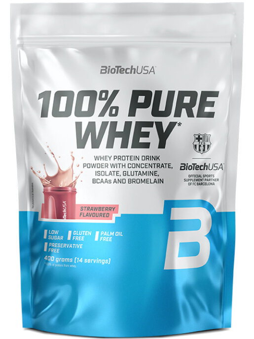 Сывороточный протеин BioTechUSA 100% Pure Whey 400 г, Клубника