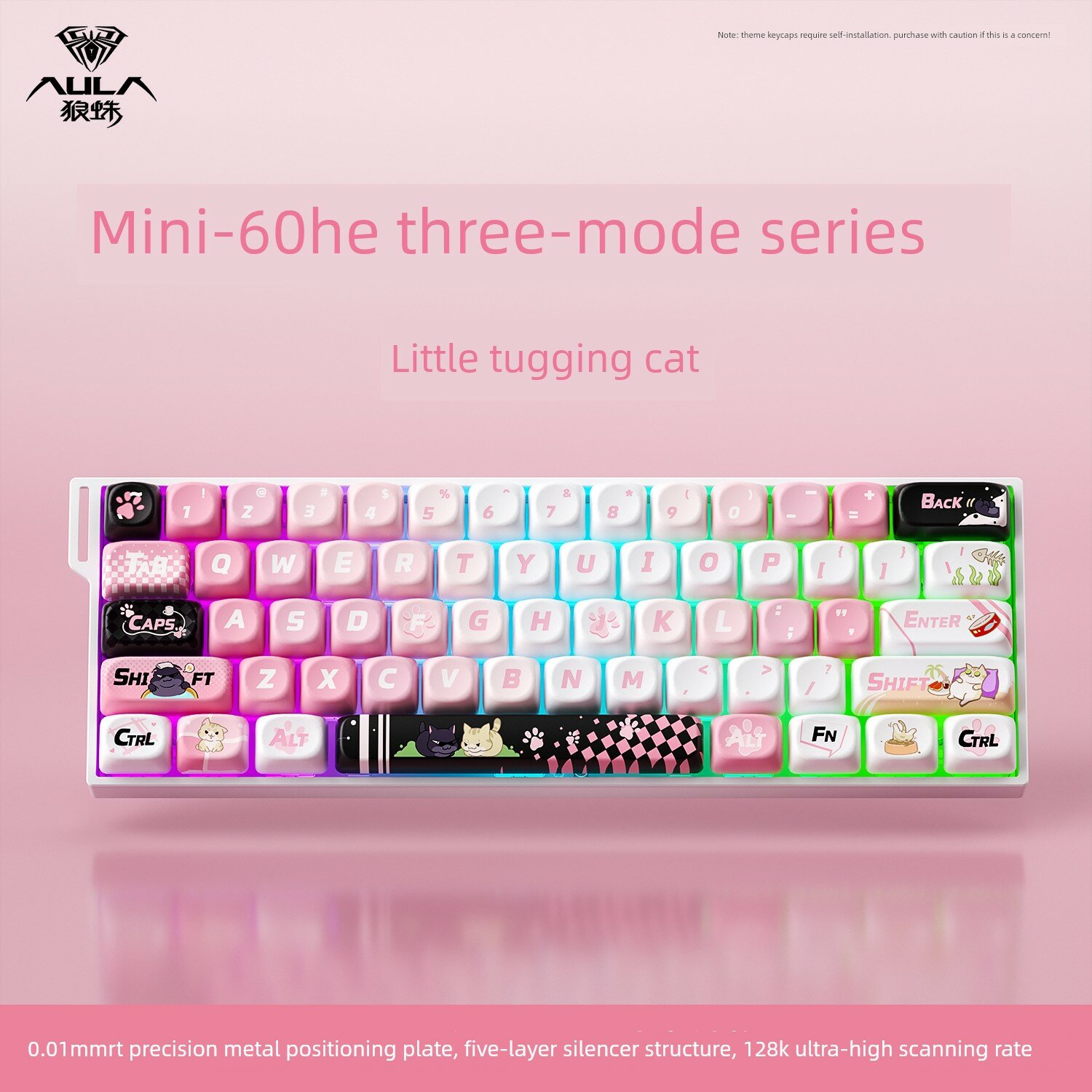 Wolfs Spider MINI60 Беспроводная игровая клавиатура с магнитной осью, версия Pro, маленький шалун-кот, ось Юньнань