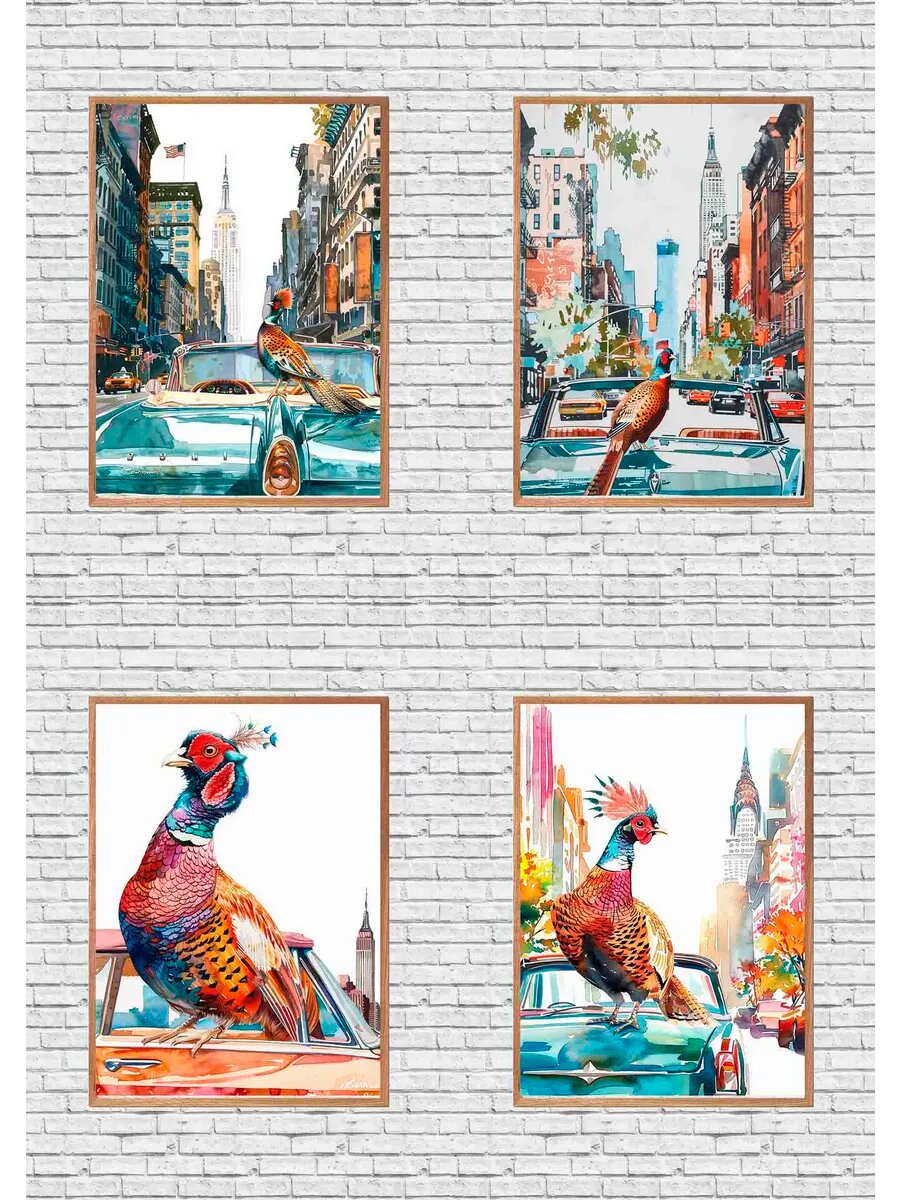 Птица-миллиардер-фазан, 4 Плаката, 30x21см