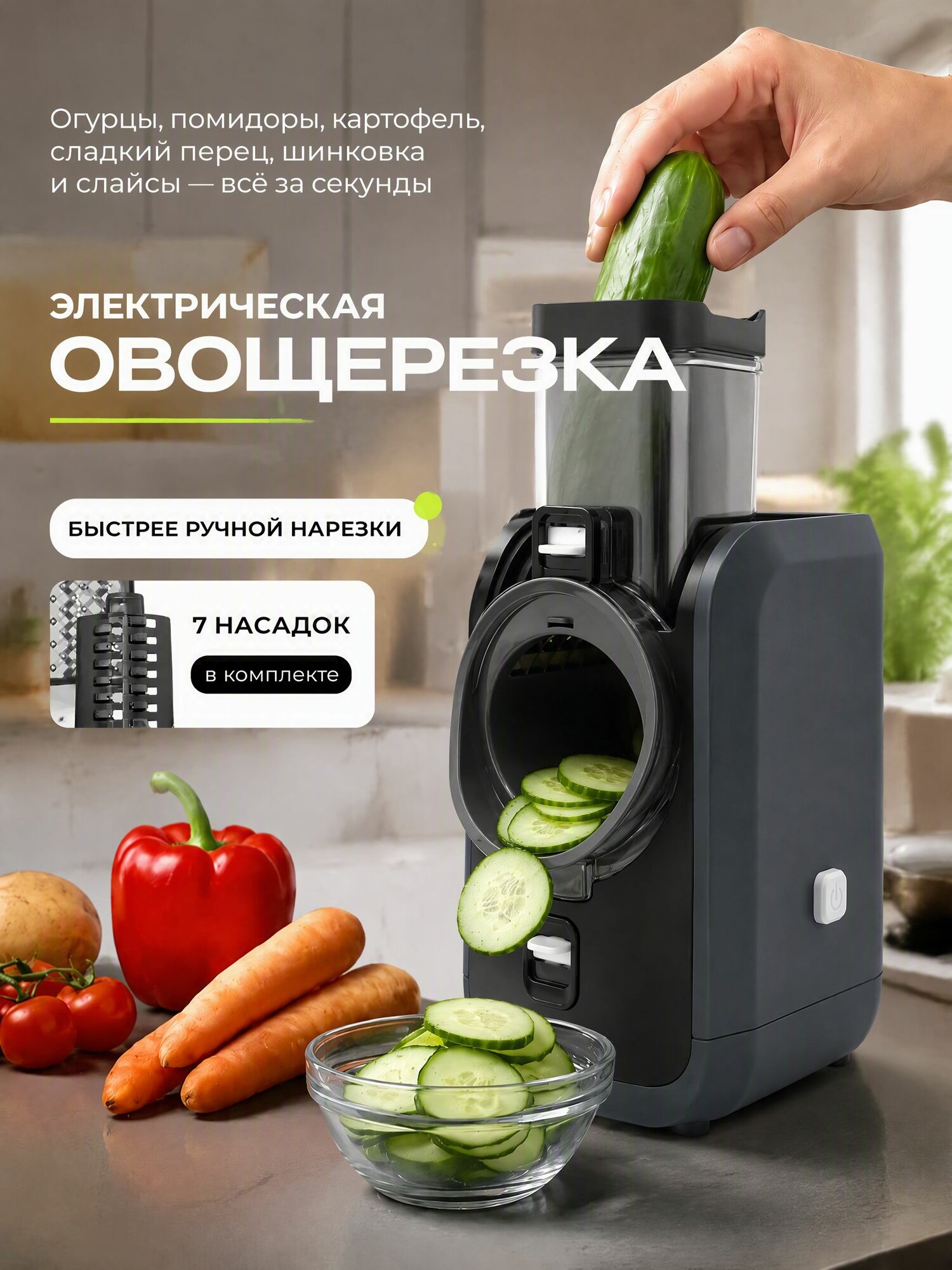 Овощерезка электрическая 7в1, мультислайсер для овощей и фруктов