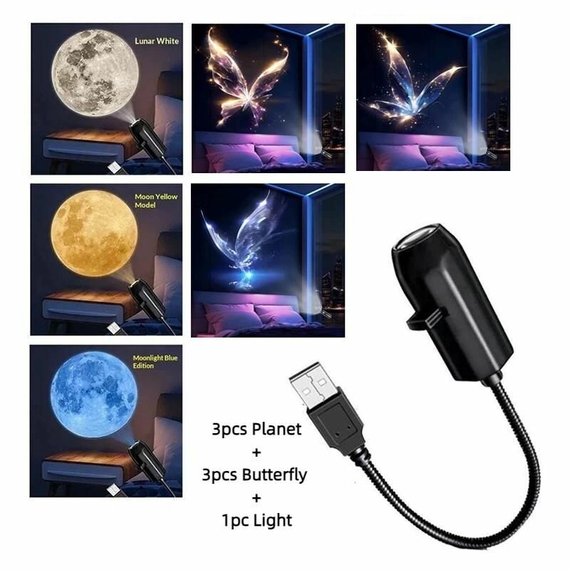 Светодиодный USB-проектор Light 6/9 шт. стильный проектор с рисунком планеты бабочки для атмосферы ночного освещения в спальне