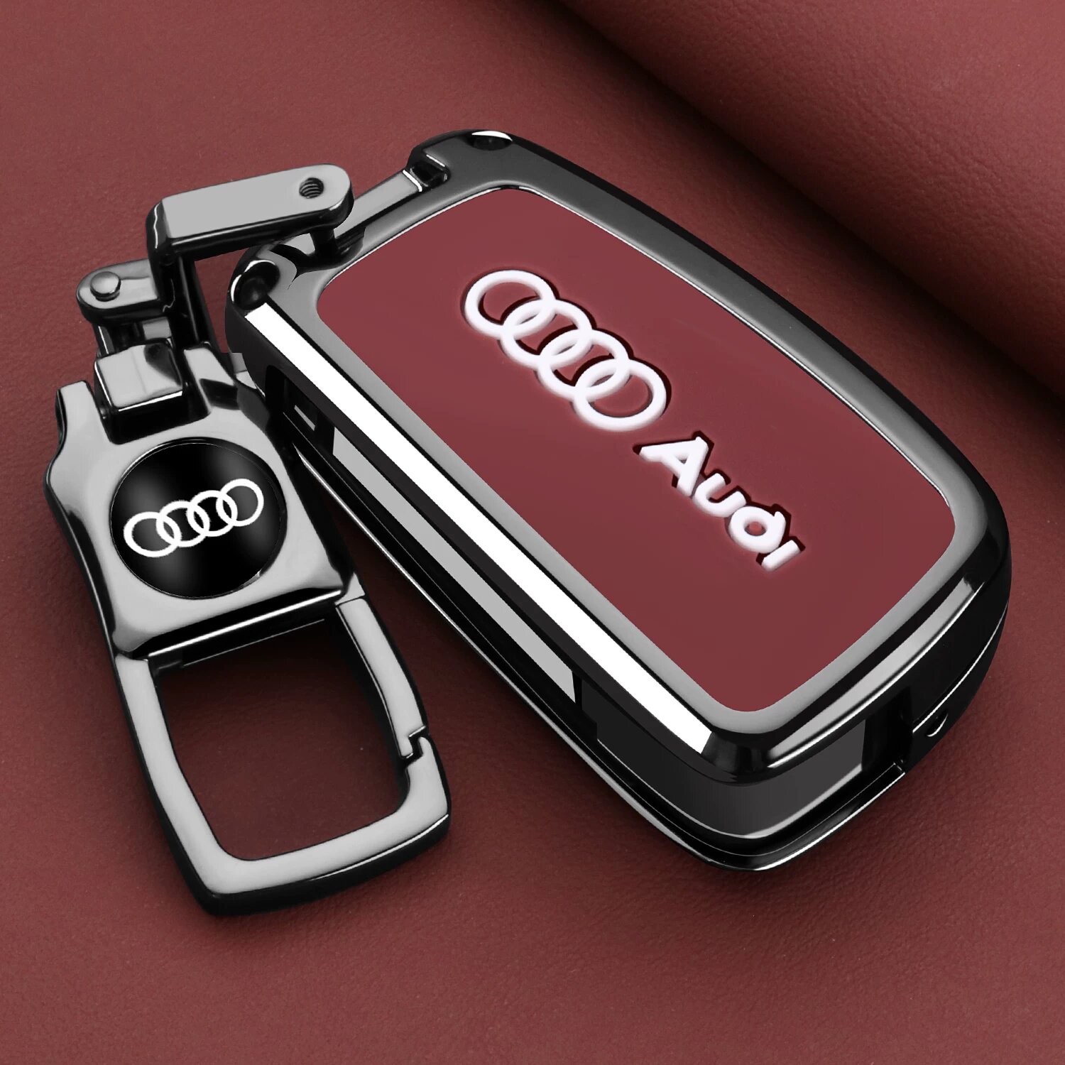 Чехол для ключей Audi Q3 с металлическим крючком, вулканический красный цвет, стиль D для моделей 2025 года