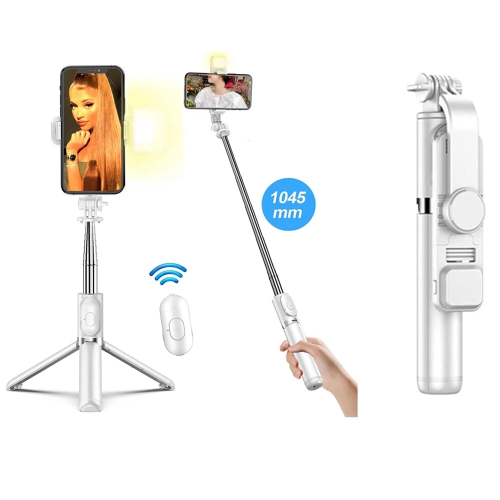 Гибкий монопод 360° Wireless Selfie Stick Q02S Led white
