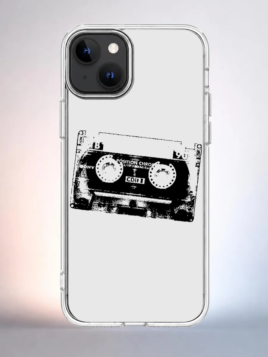 Чехол iPhone 13 кассета ретро силиконовый прозрачный