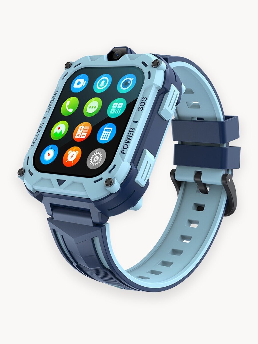 Детские смарт часы 4G с сим картой, для мальчика-девочки, видеозвонок, SOS, голубые