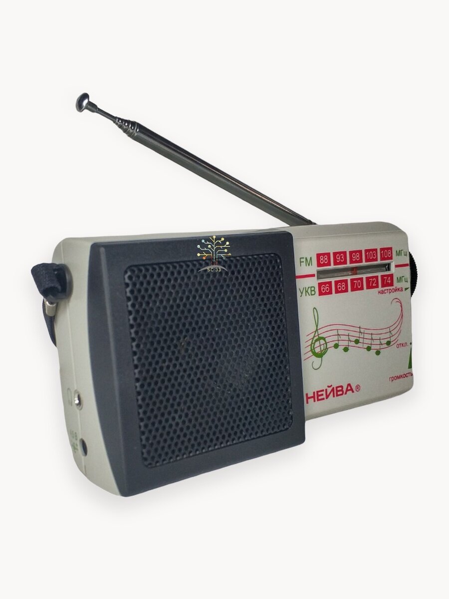 Приемник радиовещательный «Нейва РП-216» чёрный динамик FM/УКВ диапазоны серый в комплекте с алкалиновыми батарейками