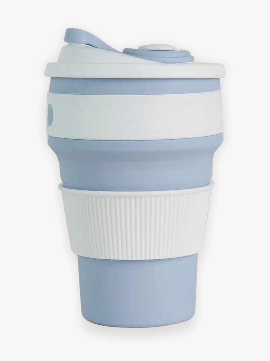 Складной стакан с крышкой, многоразовый силиконовый стакан для кофе, раскладной дорожный стакан. 350 мл.