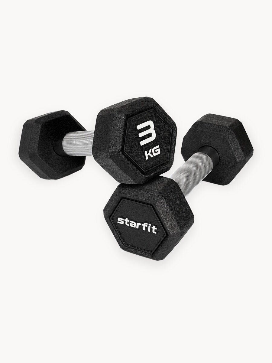 Гантели гексагональные STARFIT, обрезиненные, вес 3 кг, 2 шт