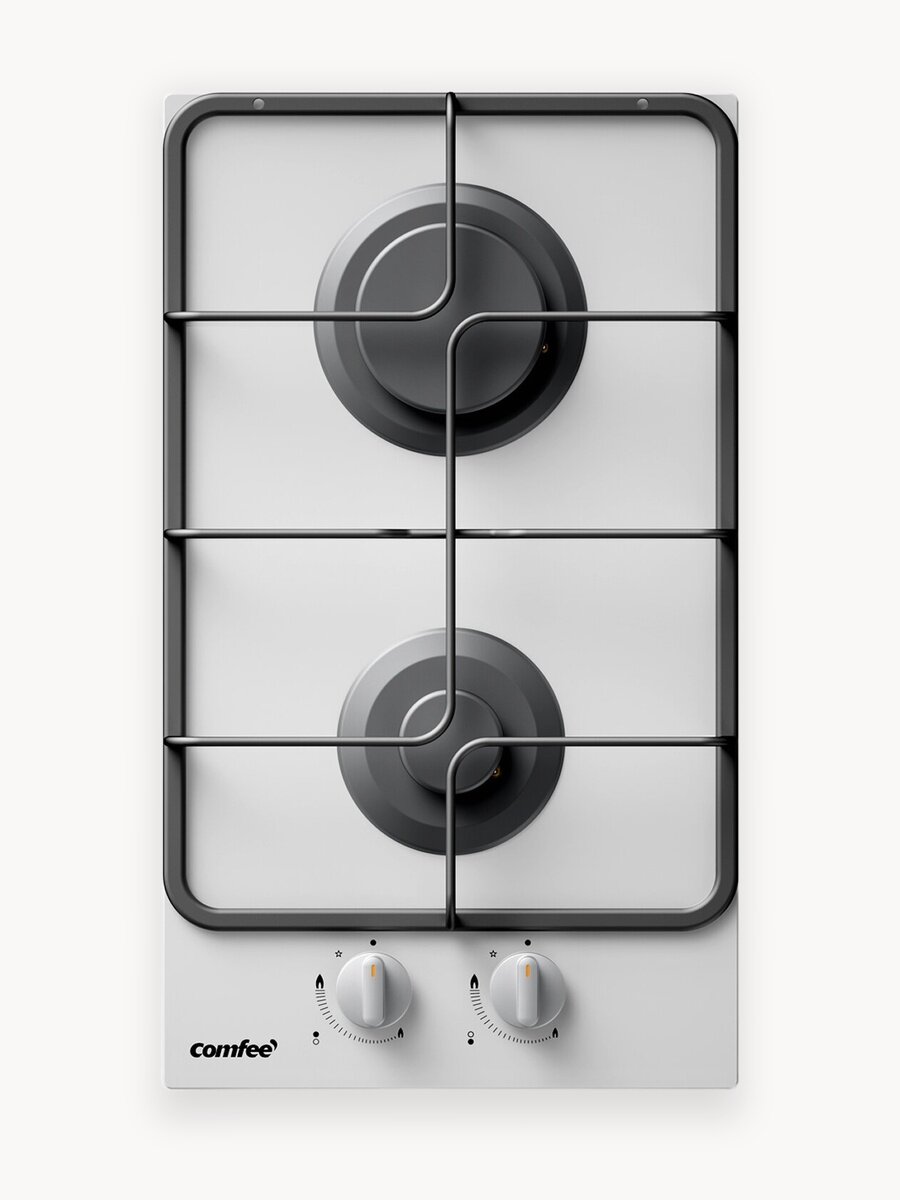 Газовая варочная панель Comfee CGH311GW, 2 конфорки домино, ширина 30 см, закаленное стекло, электроподжиг, газ-контроль