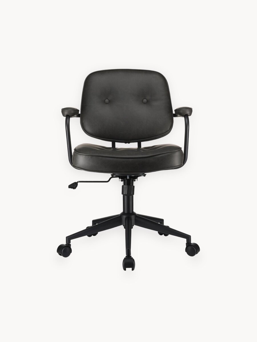 Кресло компьютерное офисное RV Design CHESTER W-221, стул крутящийся на колесиках, Тёмно-серая экокожа