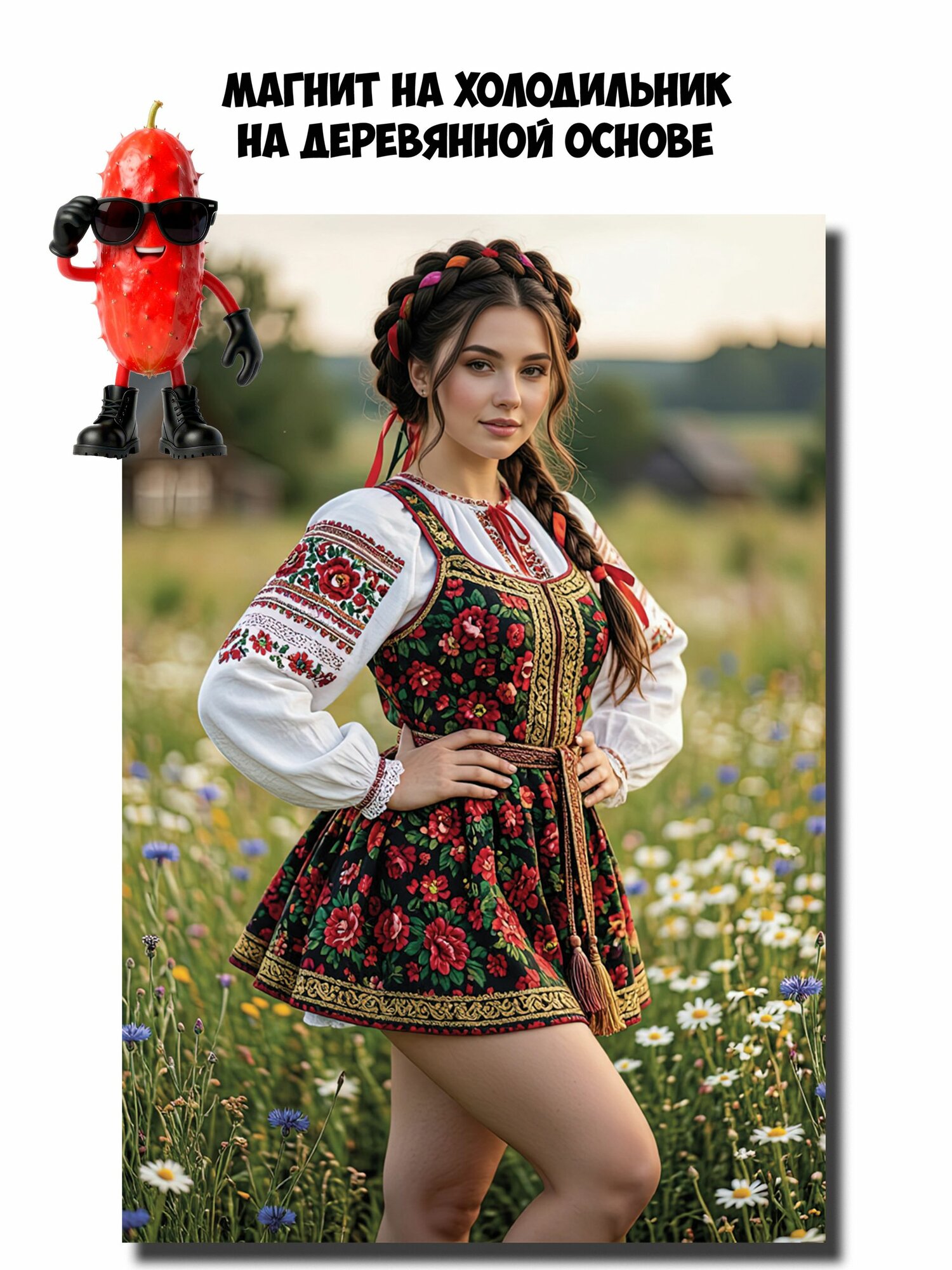 Магнит на холодильник Девушка Славянский стиль. Магнит в автосервис и гараж.