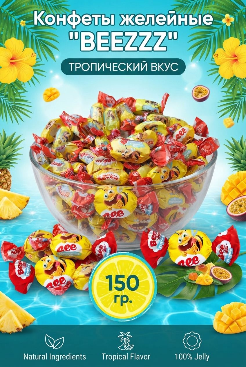 Желейные конфеты BeeZZZ с тропическим вкусом 150 гр