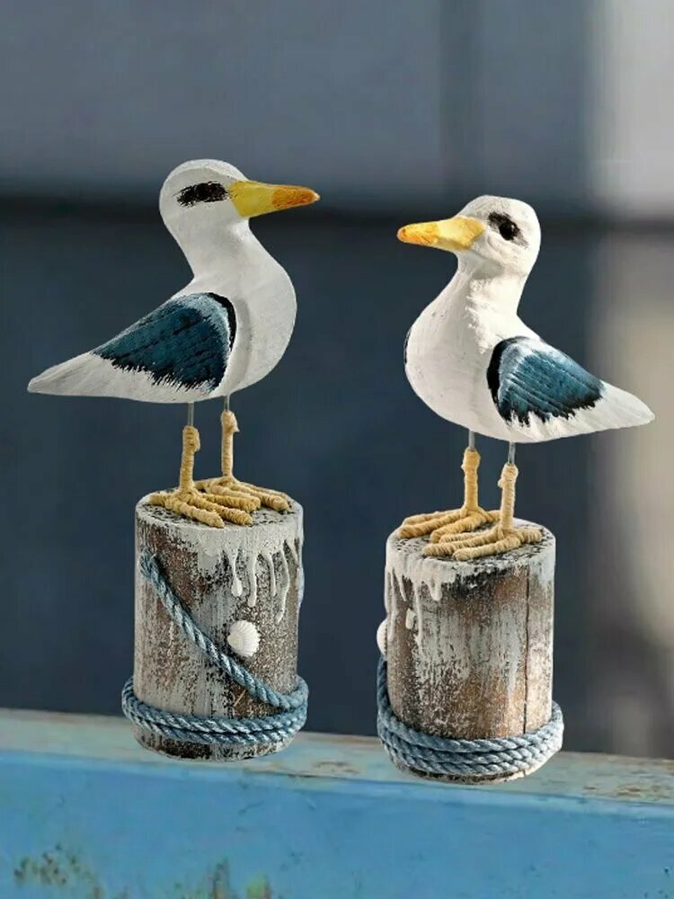 Декоративная фигурка чайки в морском средиземноморском стиле из дерева