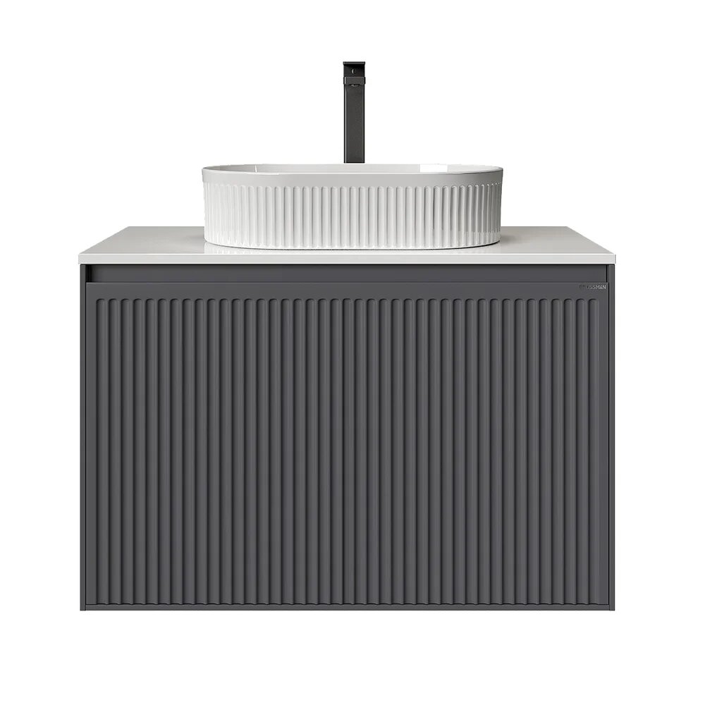 Тумба под раковину без столешницы Grossman Кристалл 80 подвесная, черная, серая, матовая, из МДФ, тумба для ванной, с ящиками, с доводчиками