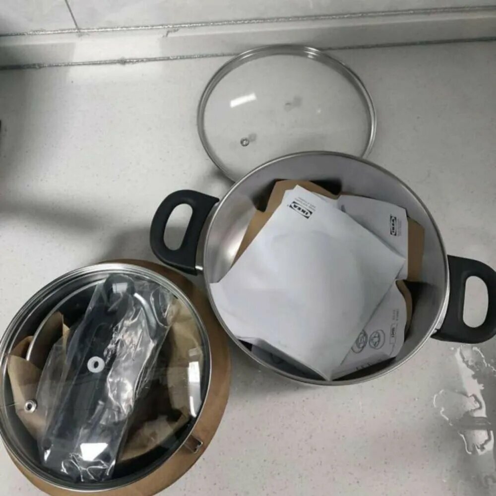 Набор кастрюль 5 предметов | из нержавеющей стали, трехслойное дно | стеклянная крышка, антипригарное покрытие | совместимо с газовыми/индукционными плитами | 7.7Л, серебристый