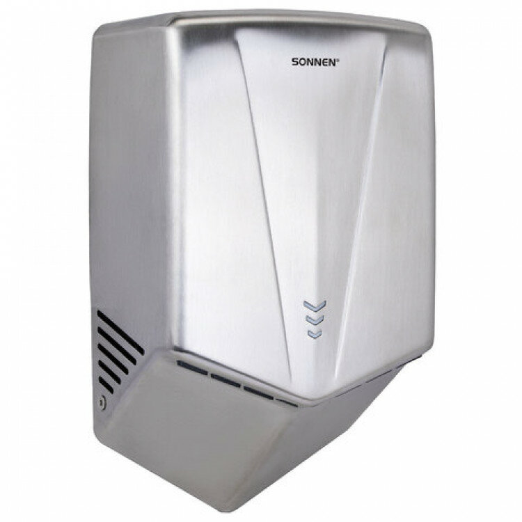 Сушилка для рук высокоскоростная антивандальная SONNEN K2022A, 1300 Вт, 150 м/с, IPX1, 72 дБ, нержавеющая сталь, 607191