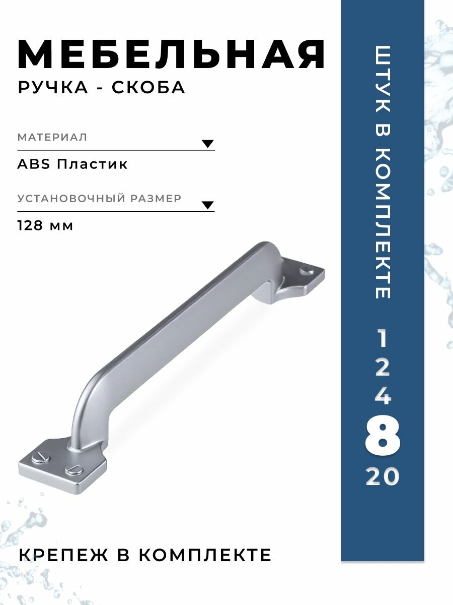 Ручка-скоба мебельная BRANTE С-31, матовый хром, комплект 8 шт, ручка для шкафов, ящиков, комодов, для кухонного гарнитура