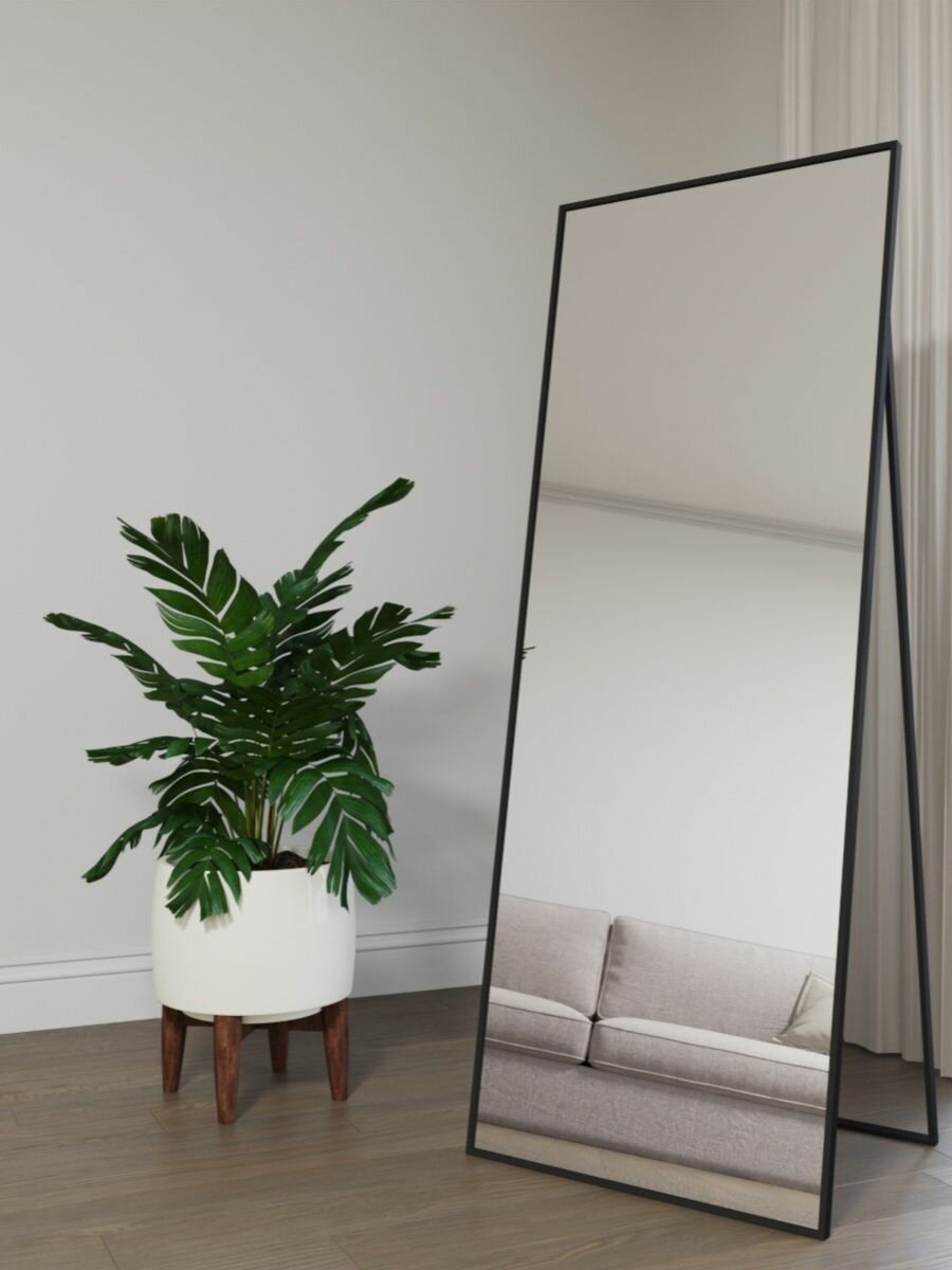 Зеркало настенное 161х60 см. BLX MIRROR интерьерное в алюминиевой раме напольное, Черное