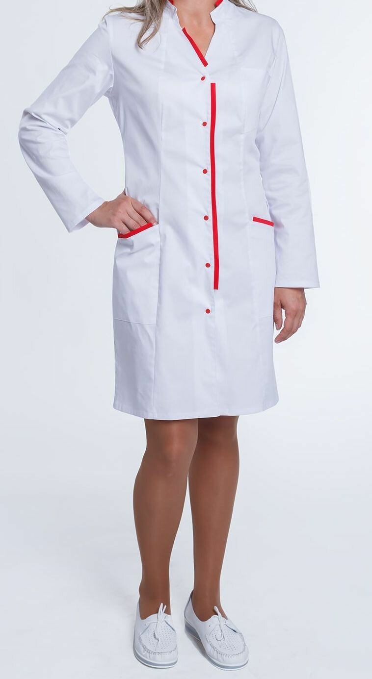Халат женский медицинский 288.3.1 Uniformed, ткань сатори стрейч, укороченный, рукав длинный, на кнопках, цвет белый, рост 170-176, размер 44