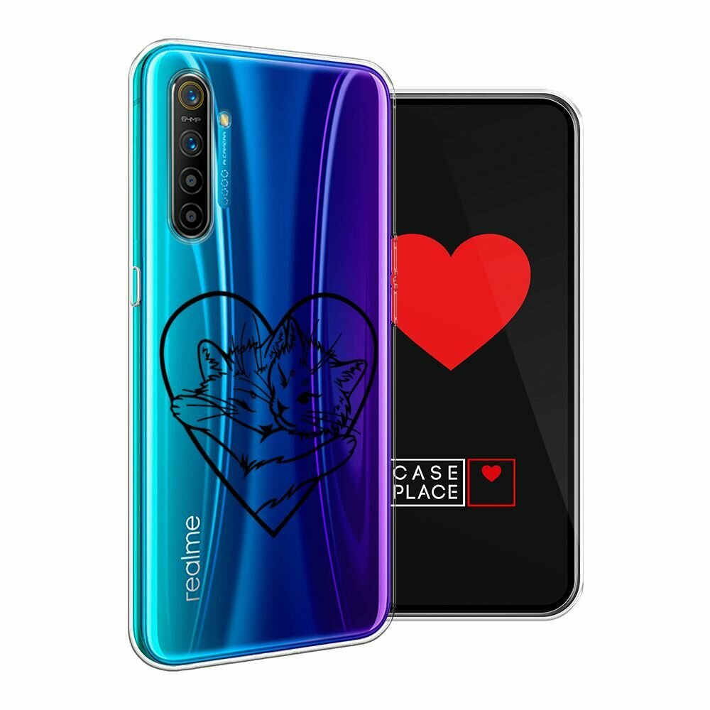 Чехол на Realme XT / Реалми XT с принтом "Влюблённые котики рисунок 3 - 14 февраля", прозрачный — фото 1