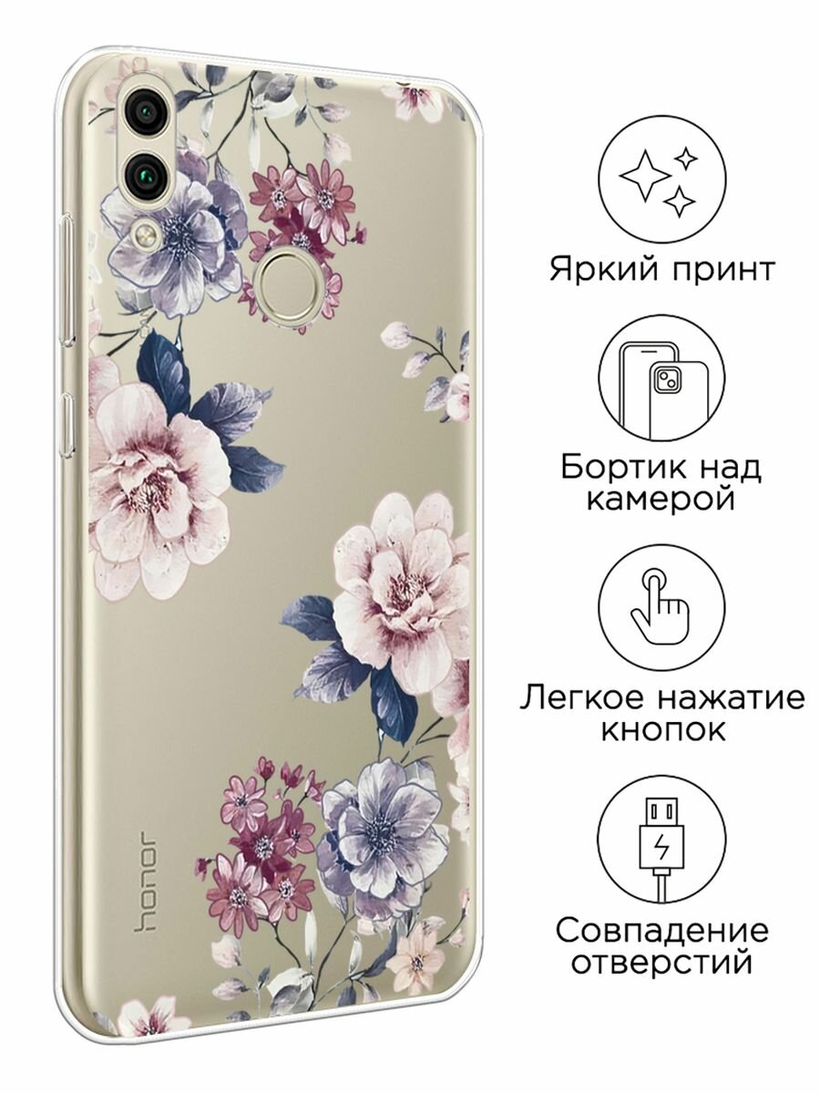 Чехол на Honor 8C / Хонор 8С с принтом "Нежные винтажные цветы", прозрачный — фото 1