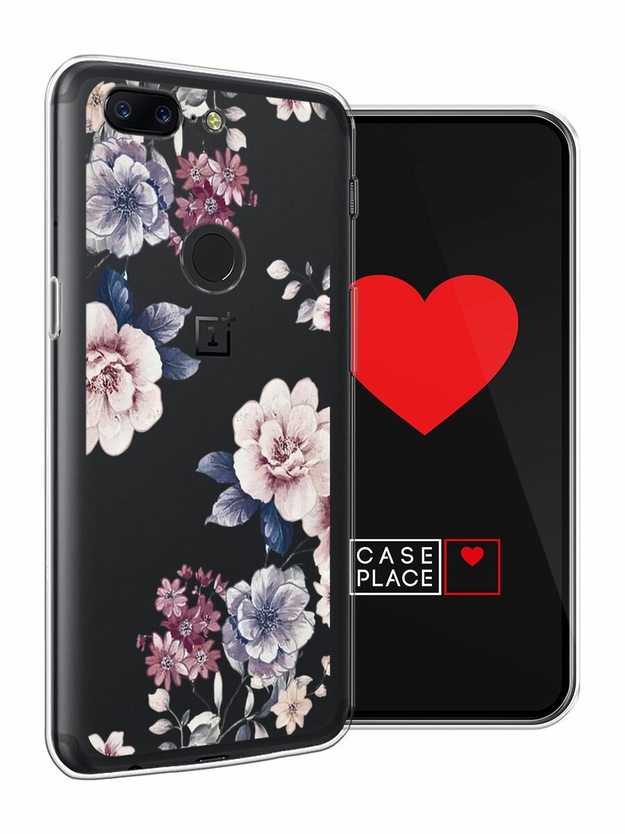 Чехол на OnePlus 5T / ВанПлюс 5Т с принтом "Нежные винтажные цветы", прозрачный — фото 1