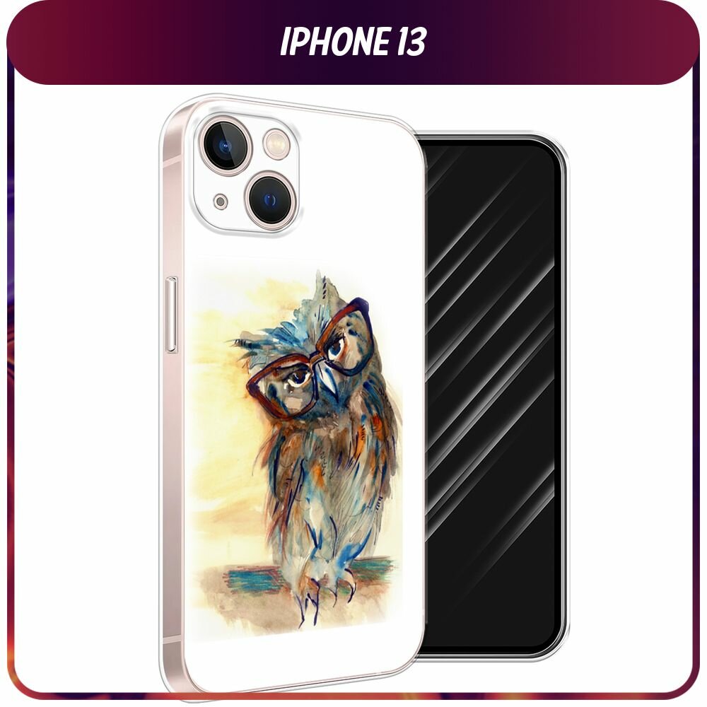 Силиконовый чехол на Apple iPhone 13 / Айфон 13 с принтом сова эскиз