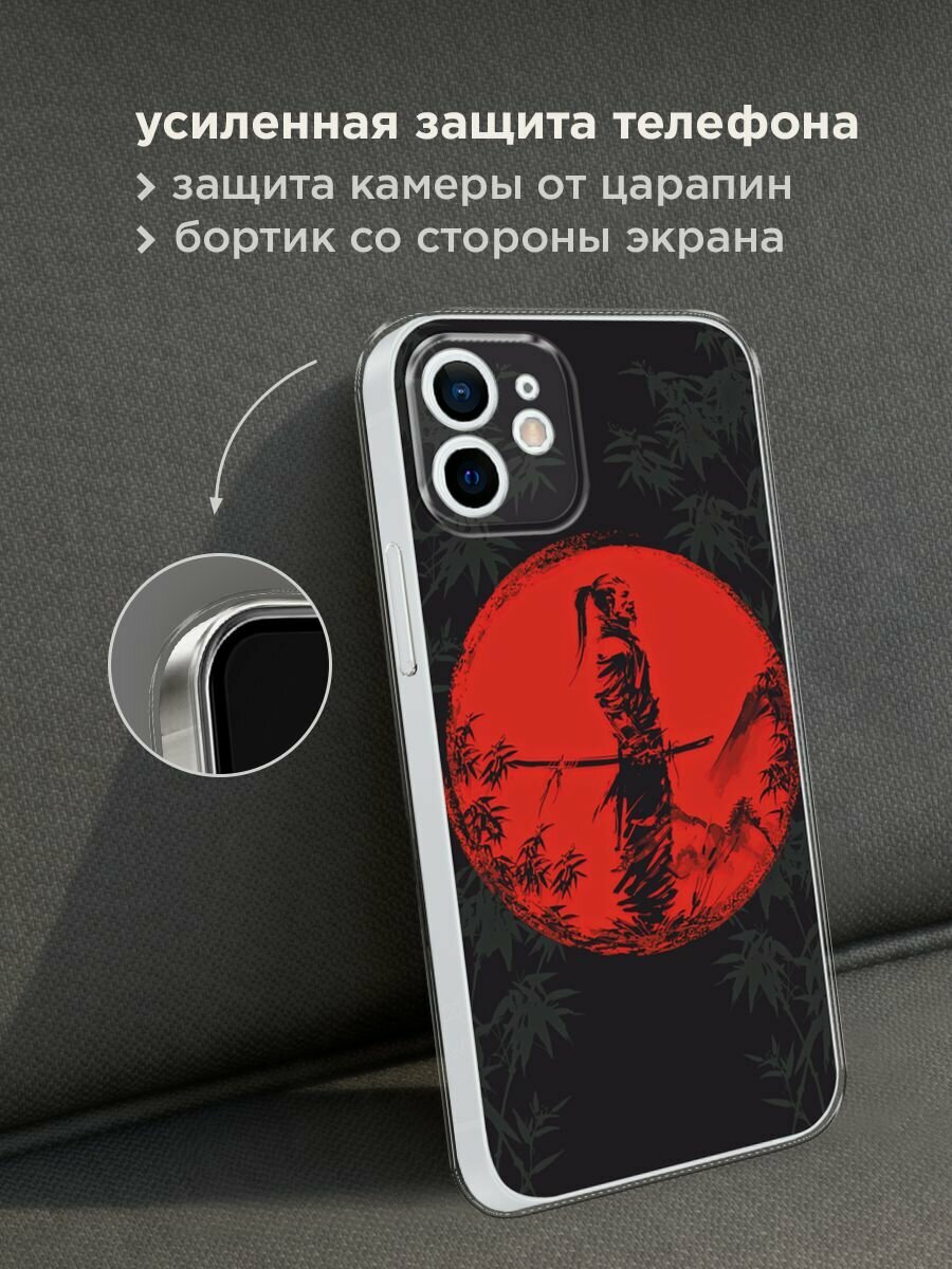 Чехол на Apple iPhone 12 mini / Айфон 12 Мини с принтом "Самурай на красном фоне" — фото 1
