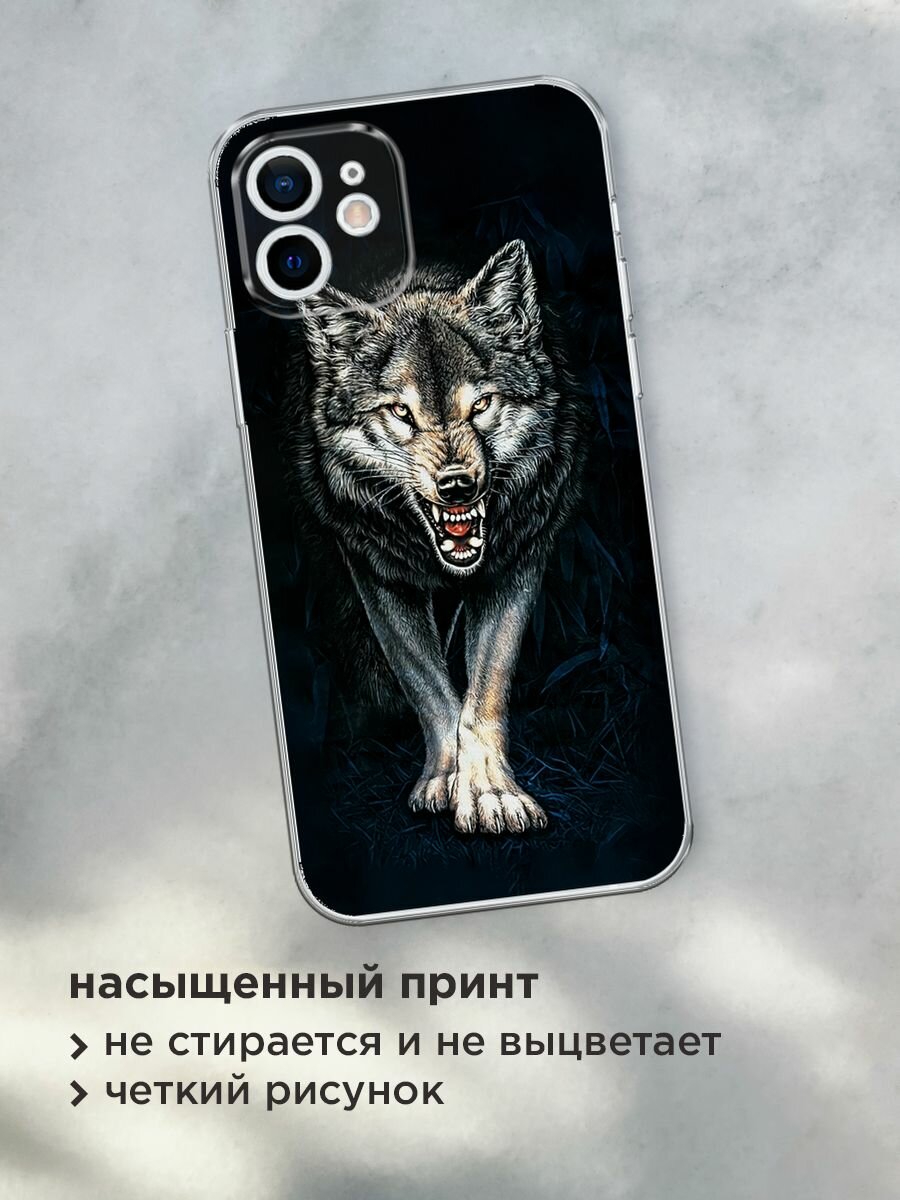 Чехол на Apple iPhone 12 mini / Айфон 12 Мини с принтом "Злобный волк из ночи" — фото 1