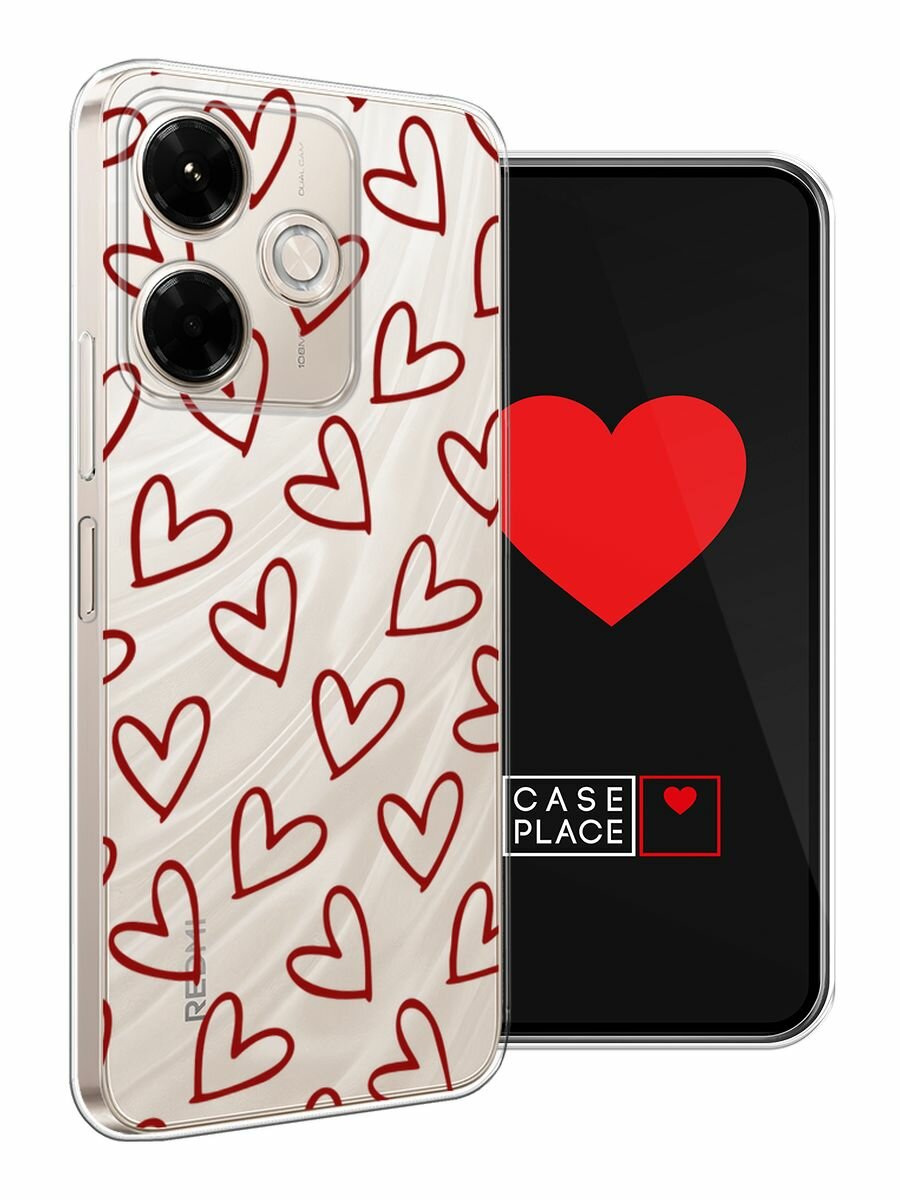 Чехол на Xiaomi Redmi 13X / Сяоми Редми 13X с принтом "Little hearts doodles 2 - 14 февраля", прозрачный — фото 1