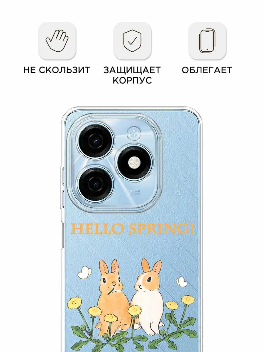 Чехол на Tecno Spark 20 / Текно Спарк 20 с принтом "Весенние кролики", прозрачный — фото 1