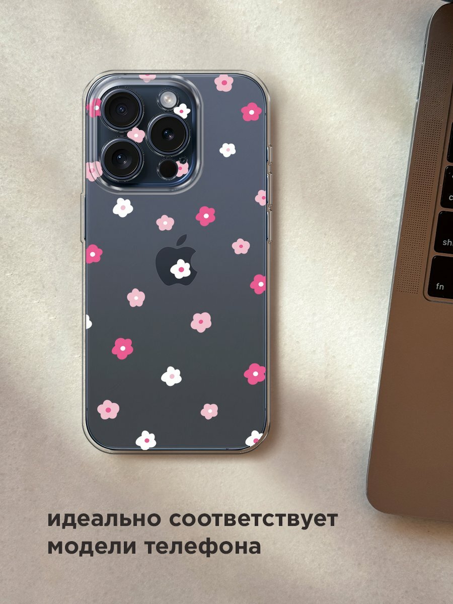 Чехол на Apple iPhone 15 Pro / Айфон 15 Про с принтом "Весенние цветочки рисунок", прозрачный — фото 1