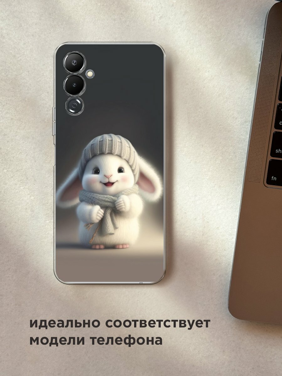 Чехол на Tecno Pova 4 / Текно Пова 4 с принтом "Белый крольчонок в шапке" — фото 1