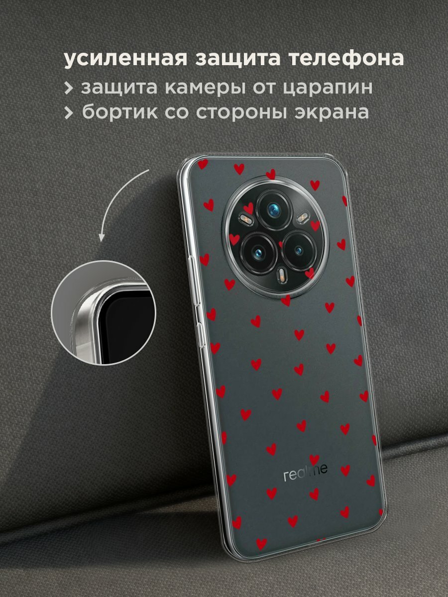 Чехол на Realme 14 Pro / Реалми 14 Про с принтом "Red hearts", прозрачный — фото 1