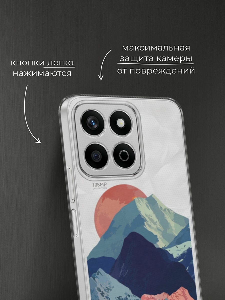 Чехол на Honor X7c / Хонор X7c с принтом "Закат в снежных горах", прозрачный — фото 1