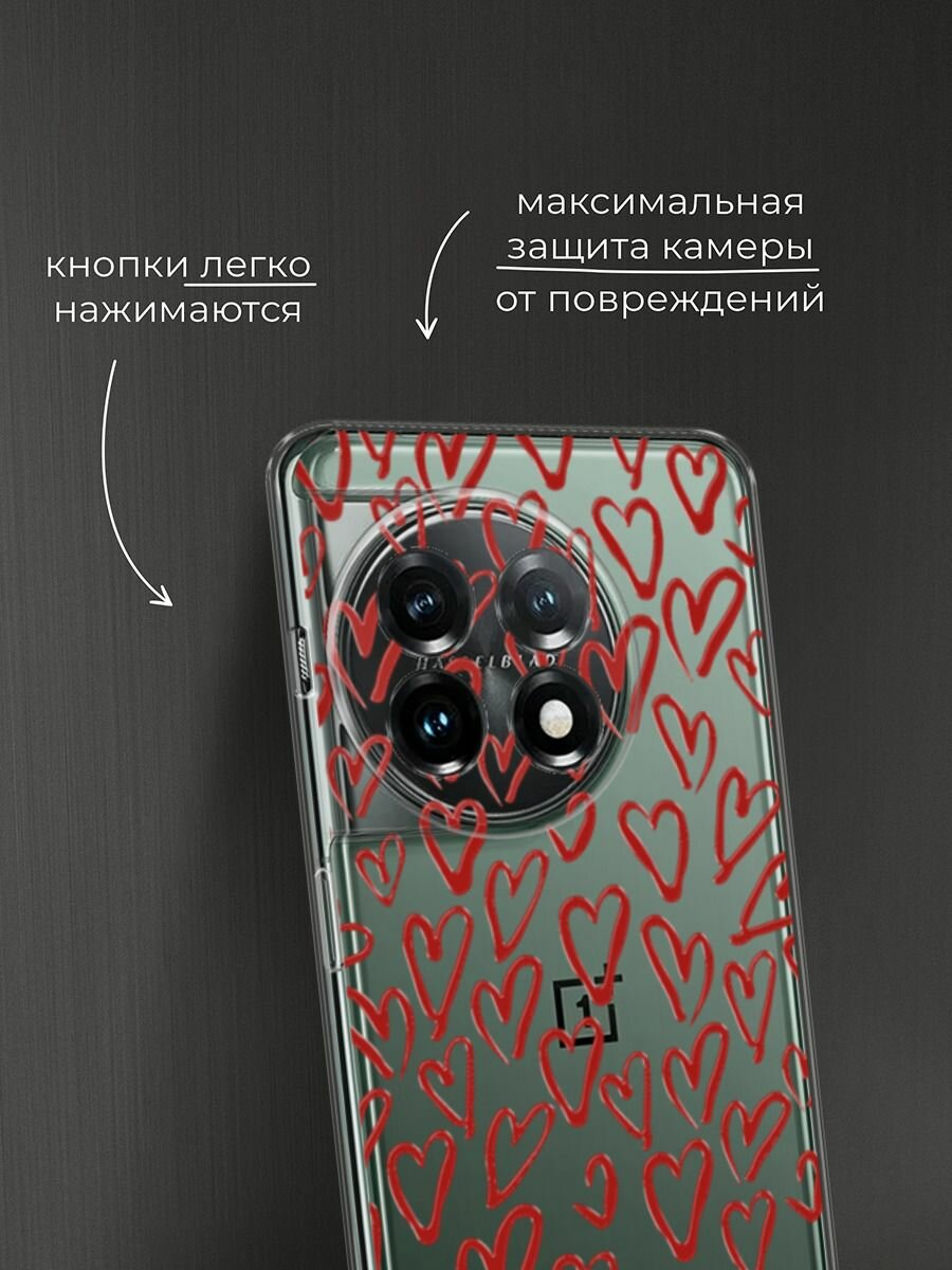 Чехол на OnePlus 11 / Ван Плас 11 с принтом "Легкие бордовые сердечки" — фото 1