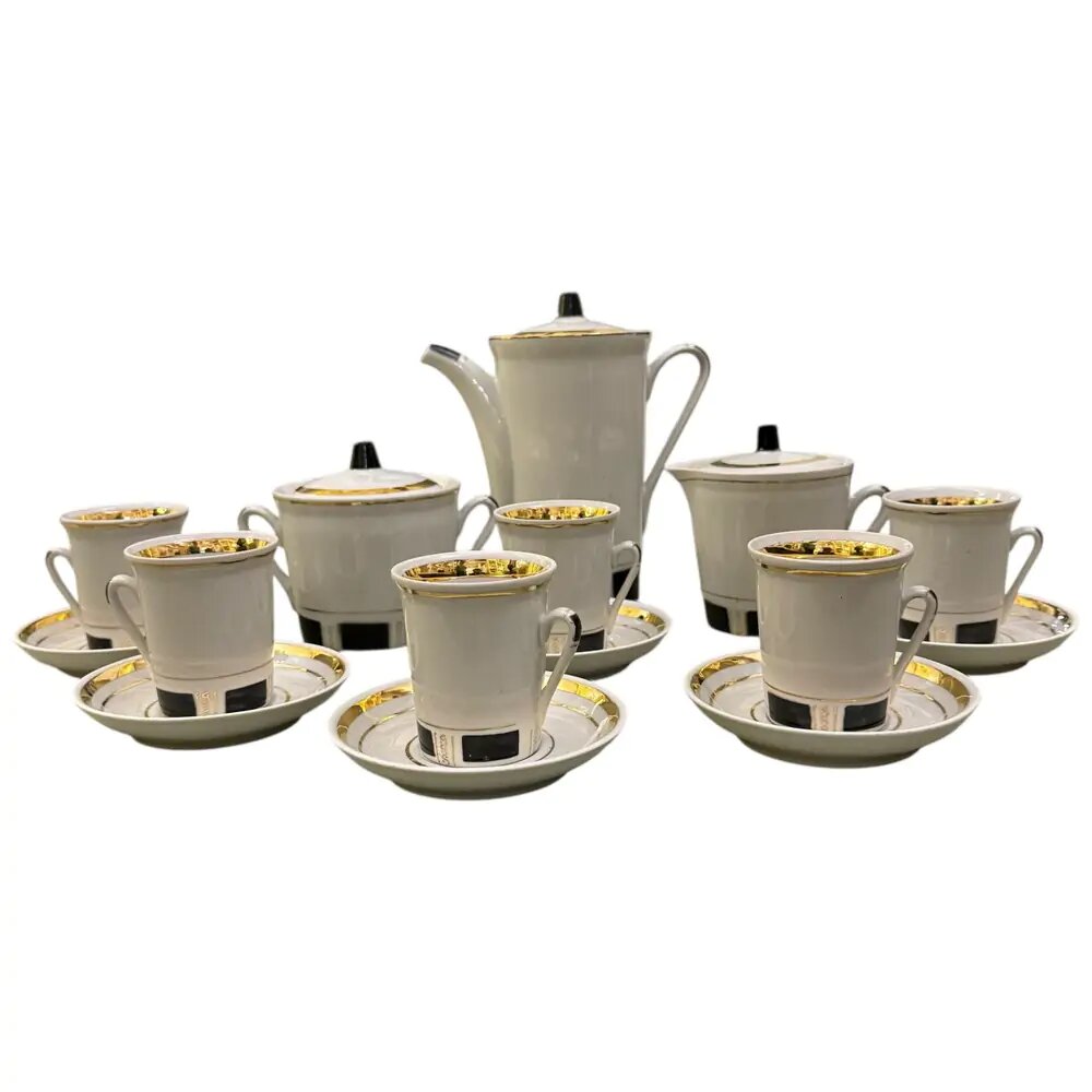 Кофейный сервиз "Черно-белый", 6 персон, 15 предметов, 1970-1990 гг, Городница, СССР