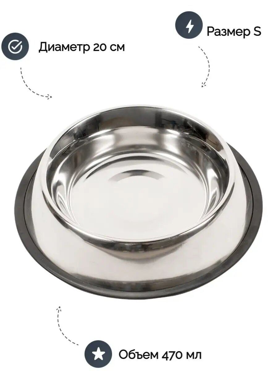 Миска для животных с резиновой подставкой, 20см/470мл