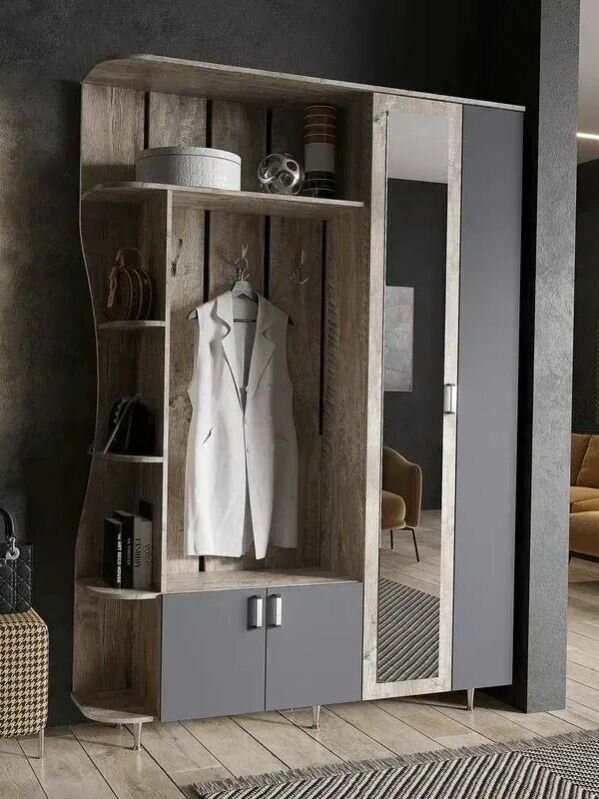 Прихожая Мебельная Фабрика "Рай" Лика №1, универсальный угол, с зеркалом, дуб юкон, 150x215x37 см